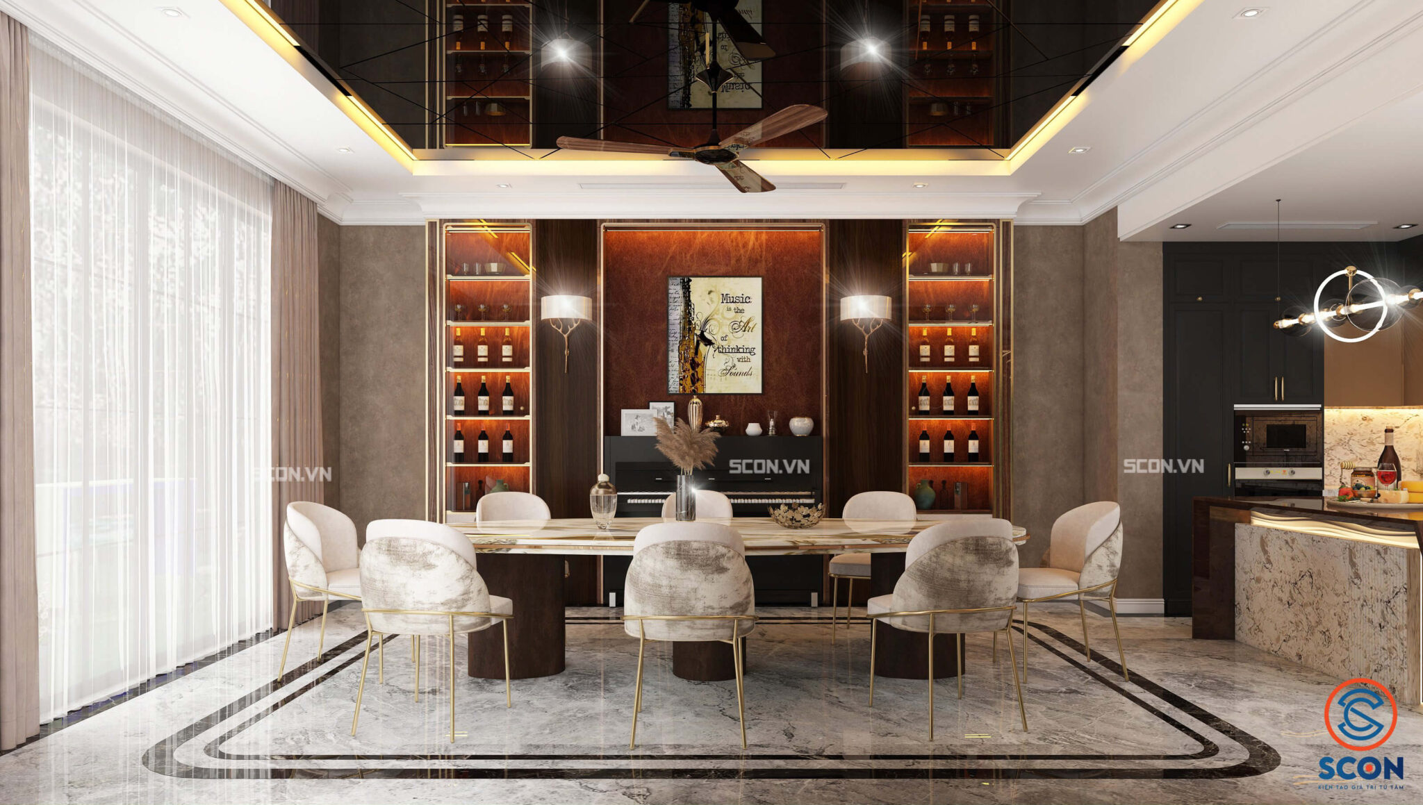 Thiết kế nội thất thú vị với trần gương kính - Scon